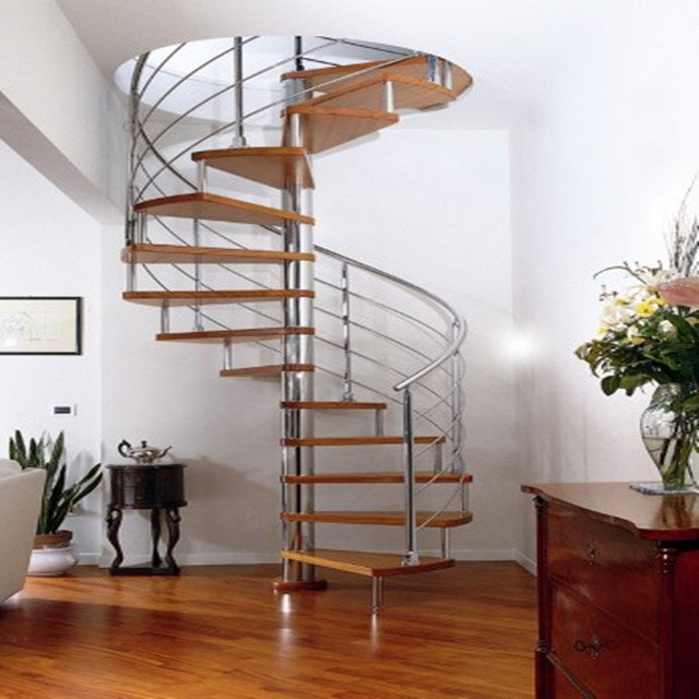 Modern Stainless Steel Spiral Staircase Indoor Decorative Wood Spiral Staircase For Small Space