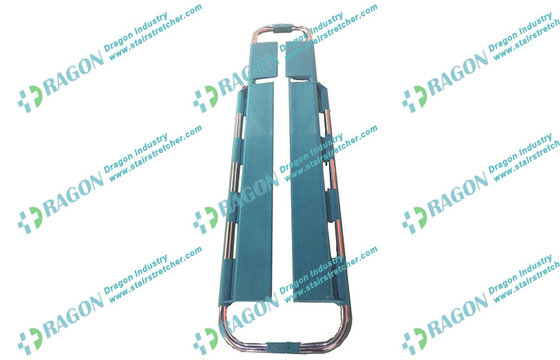 Small sized aluminum portable rescue scoop stretcher with two safety belts