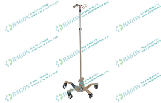 Five Wheels Full Stainless Steel IV Pole with Free Locker 1200 - 2000mm Height