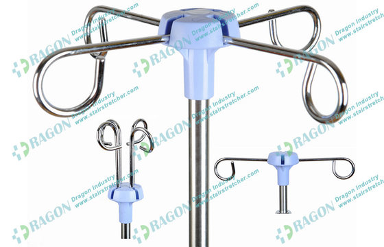 Hospital Furnitures Five Legs Removable Top Stainless Steel IV Pole with Plastic Base