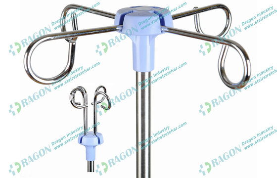 Height Adjustable Stainless Steel  IV Drip Stand with Four Wheels and 4 hooks