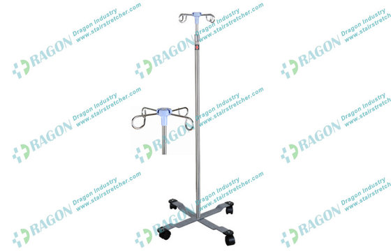 Height Adjustable Stainless Steel  IV Drip Stand with Four Wheels and 4 hooks