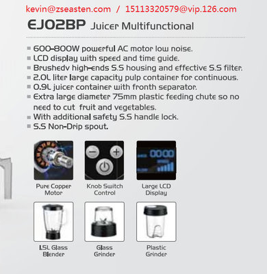 Easten Power Motor 800W Multi-functional Juicer EJ02BP / S.S Filters 2.0 Liters Fruit Juicer With Glass Grinder