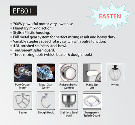 Easten 700W Plastic Stand Mixer EF801 / China Made Stand Mixer / Electric Kitchen Appliance Hand Mixer Price