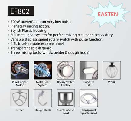 Easten Family Electric Milk Stand Mixer EF802/ 700W Kitchen Food Mixer/ 4.3 Liters High Quality CE Certified Stand Mixer