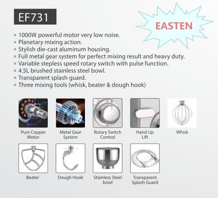 Easten 4.5 Liters Diecast Stand mixer EF731 Reviews/ 1000W High Power Stand Mixer the Good Kitchen Aid