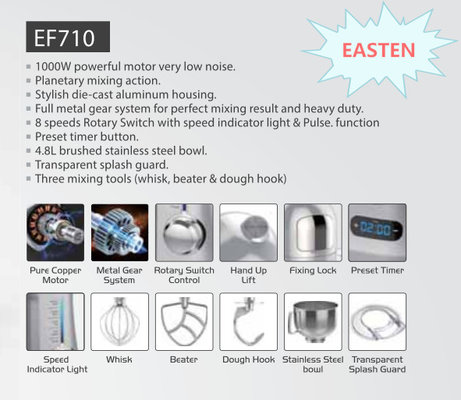 China Automatic Kitchen Stand Mixer EF710/ Planetary Diecast Kitchen Machine with CE Certificate