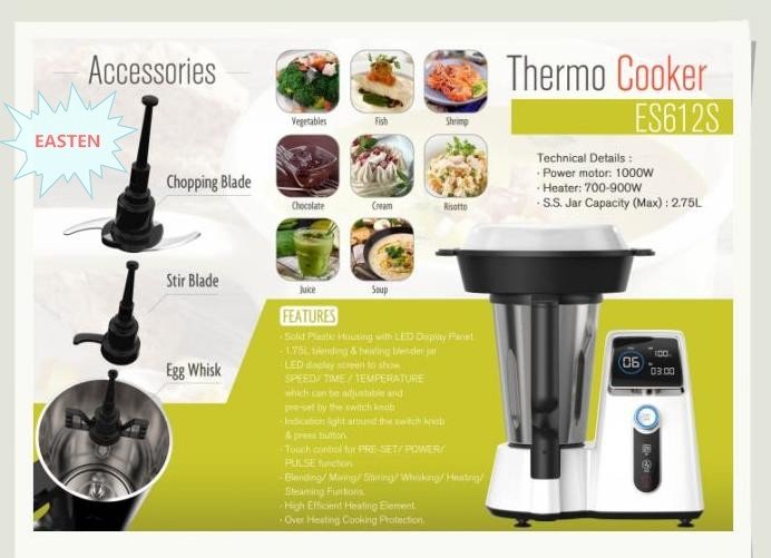 Electrical Kitchen Appliance Blending Thermo Cooker ES612S/ 1000W Thermo Blender/ Soup Maker with Steamer