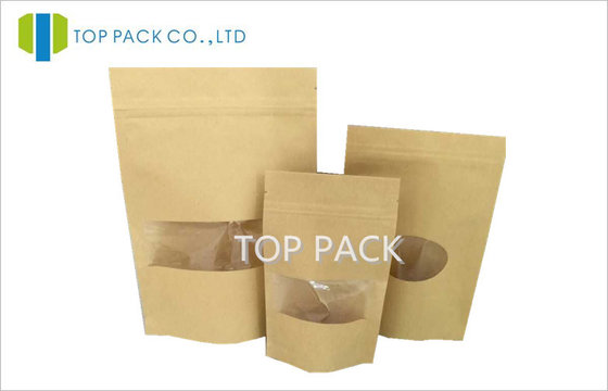 Plain Kraft  Paper Stand Up Pouch Customized Clear Window For Tea / Coffee