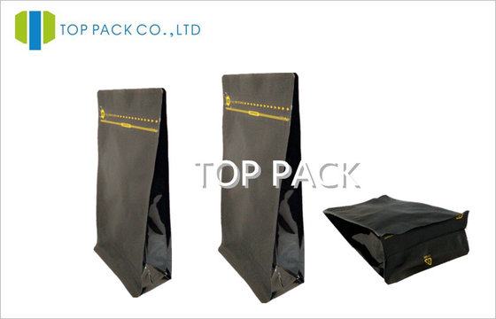 Matte Black Coffee Packaging Bags Stand Up Quad Sealing Top Zipper Pouch