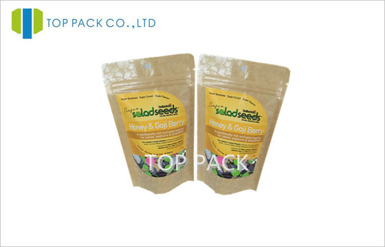 120g Stand Up Ziplock Bag Kraft Paper Coffee Packaging Bags With Clear Window