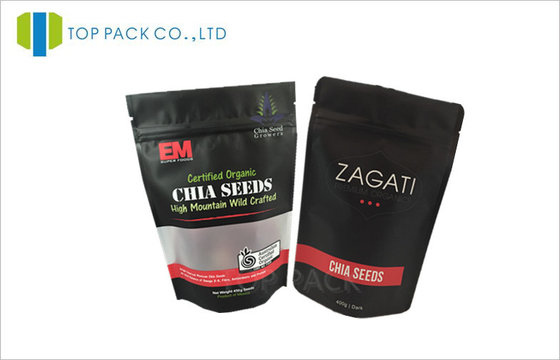 Customize Black Aluminum Foil Bags 400g Chia Seeds Zipper Packaging