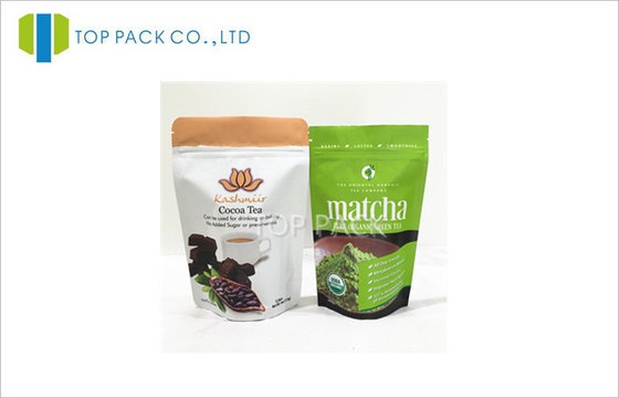 Customized Green Food Packaging Stand Up Bag Zip Top For Matcha Packaging