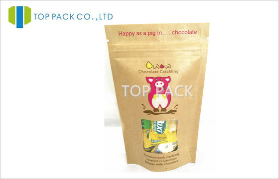 sealable printed Chocolate Kraft Paper Stand Up Pouch Rectangle Small Window