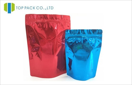 Glossy Red Foil Stand Up Pouches Zipper Moistureproof Tea Nuts Resealable