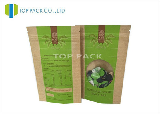 SGS Kraft Paper Stand Up Pouch Zip Lock Clear Window Candy Food Grade