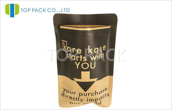 Brown Printed Laminated Pouches / Kraft Paper Pocket stand up pouch with ziplock Top