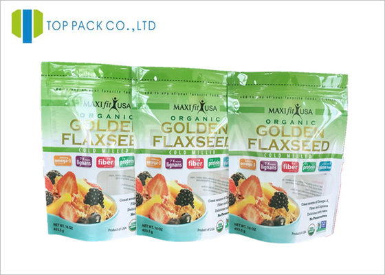 Green Zipper Stand Up Plastic Bag , eco friendly flat bottom pouches Oatmeal Packing