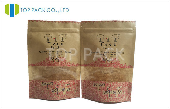 Zipper Brown Kraft Paper Stand Up Pouch For Dried Fruits , Clear Window