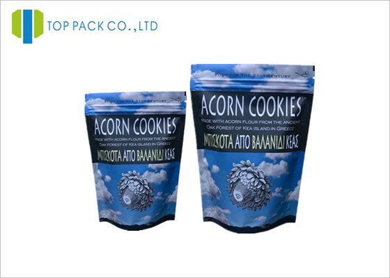 Blue Matte Foil Stand Up Pouches Resealable ZipLock 250g For Cookies Packaging