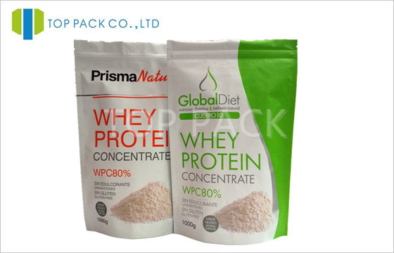 Matte Finished Stand Up Zipper Pouches , Protein Powder foil food packaging