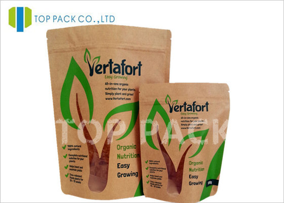 150 Micron Kraft Stand Up Pouches With Window , Chia Seeds Food Pouches Packaging