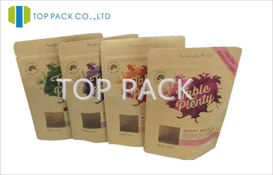 Brown Kraft  Paper Stand Up  Plastic Pouch Healthy Food Chia Seeds Reusable