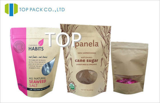 Brown MOPP Kraft Paper Food Packaging With Zipper / Clear Window Moisture Proof