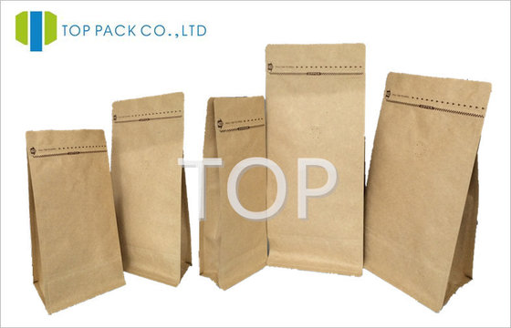 Brown Kraft Paper Rice Paper Stand Up Zip Pouches For Dried Food 450g