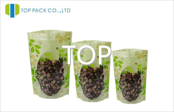 Green Matte Finish Plastic Laminated Stand Up Bag With Window For Tea