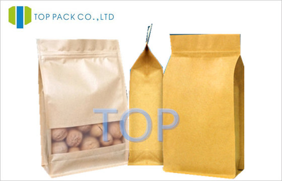 Kraft Foil / PET Foil Lined Kraft Paper Stand Up Pouch Ziplock Bags For Food Packaging