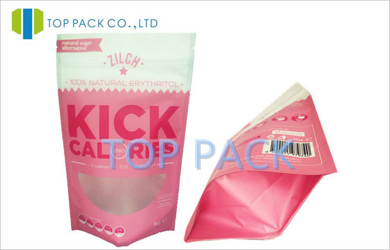 Reusable Kraft Pater Ziplock Stand Up Pouches For Cane Sugar Pink