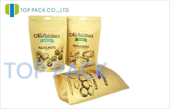 Yellow Flat Bottom Zipper Kraft Paper Stand Up Pouch For Dried Fruit