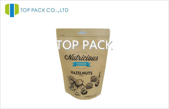 Custom Printing Natural Brown Kraft Paper Stand Up Pouch Top Zipper For Snack