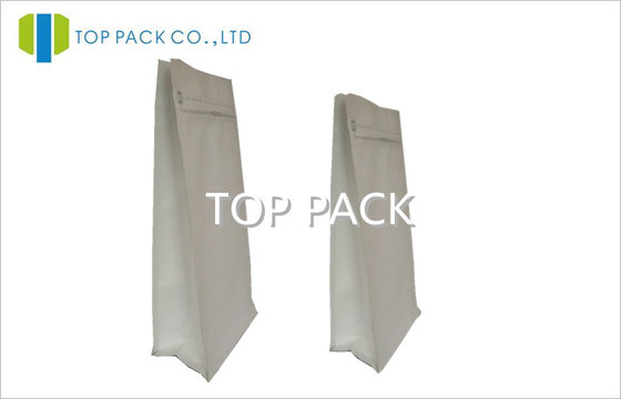 Matte White Kraft Paper Self Standing Flat Bottom Coffee Packaging Bag With Valve