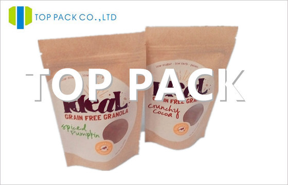 Ziplock Kraft Paper Stand Up Pouch Customized Snack Food Packing