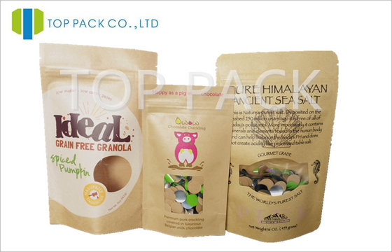 Customizeble Window Shape Kraft Paper Zipper Bags SGS Ziplock Closure