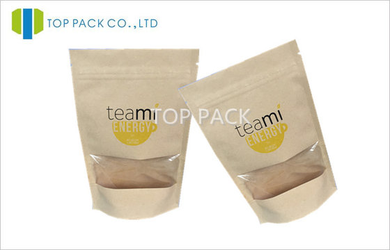 Eco - Friendly Coffee Brown Kraft Paper Stand Up Pouch Easy Closure
