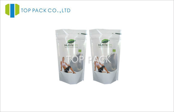 Glossy White Ziplock Stand Up Pouches For Food Packaging Nutrition