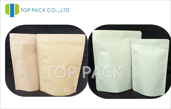 Brown / White Kraft Paper Custom Printed Coffee Bags Zip Lock Closure