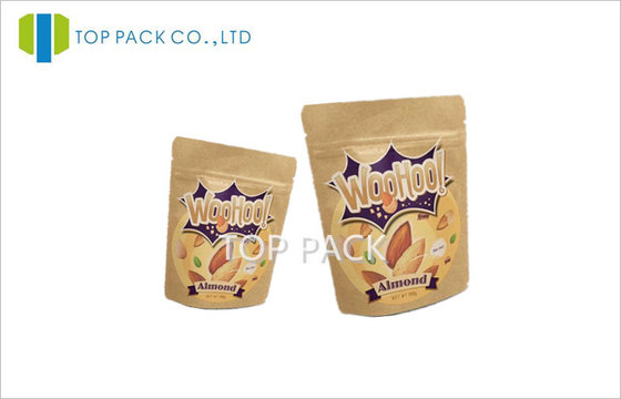 Resealable Zipper Kraft Paper Stand Up Pouch Foil Lined Packing Snacks