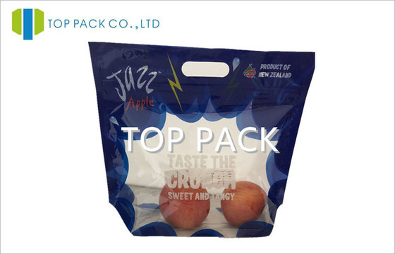 Clear Flat Bottom Foil Stand Up Pouches Fruit Supermarket Air Hole Handle