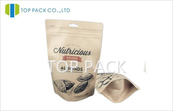 Nut Food Grade Kraft Paper Packaging 140 Mic Stand Up Packaging Pouches