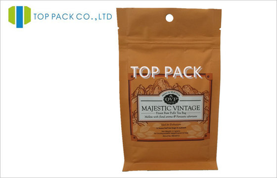 Resealable Orange Matte Ziplock Stand Up Pouches Block Bottom For Tea