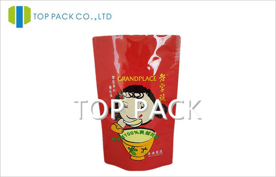 Red Stand Up Pouch Packing Candy Resealable Pouches Flat Bottom