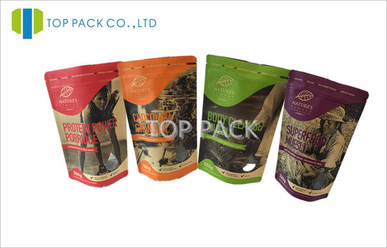 350g Top Clear Window Kraft Paper Pouches Nutrition Stand Up Bags For Food