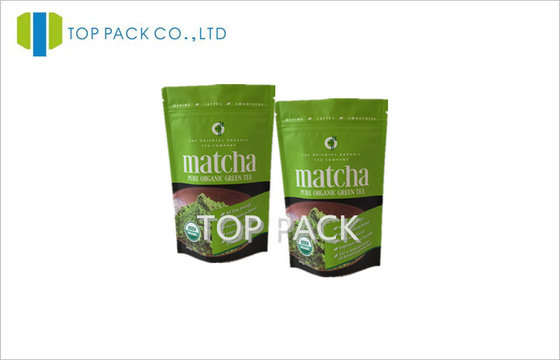 Matt Green Resealable Foil Bags Stand Up Pouches Matcha Packaging