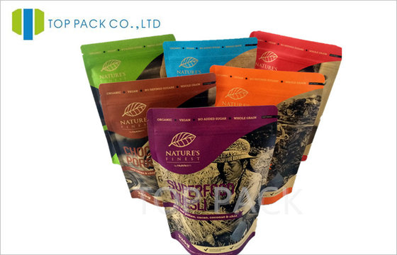Standing Kraft Paper Zipper Bags Plain Bottom Moisture Barrier