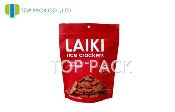 Red Stand Up Ziplock Bags Glossy Printed Laminated Cookies Packaging Use