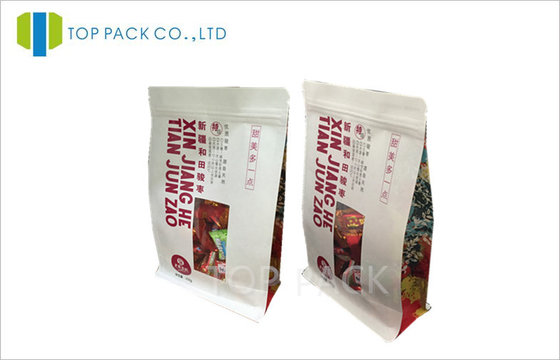 White Kraft Paper Stand Up Pouch Packaging Flat Bottom Bags with Clear Window
